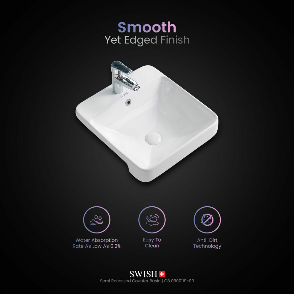 CB 0300119-00 SWISH Semi Recessed Counter Basin - SWISH